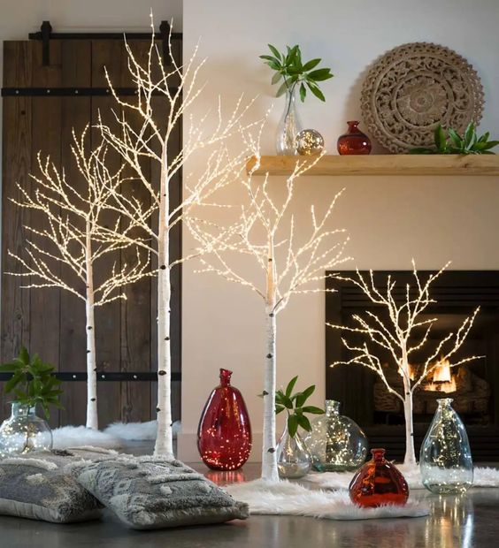 Lighted White Stick Christmas Trees LIGHTSHARE Lighted Birch Twig Tree